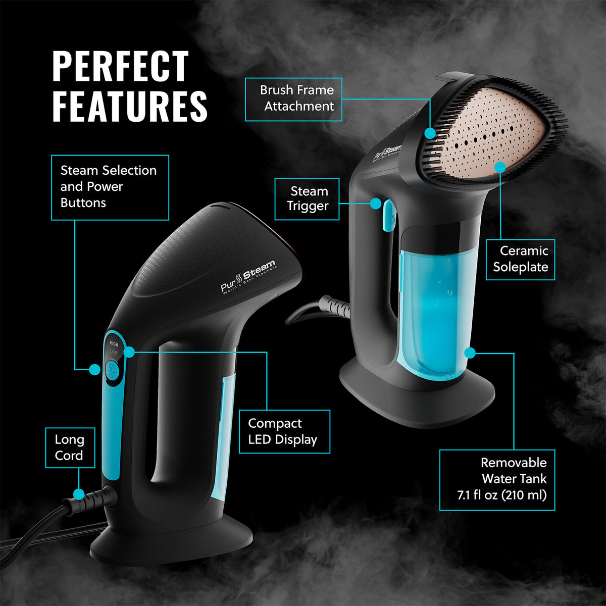 PurSteam Handheld Garment Steamer for Clothes – Powerful Wrinkle Remov
